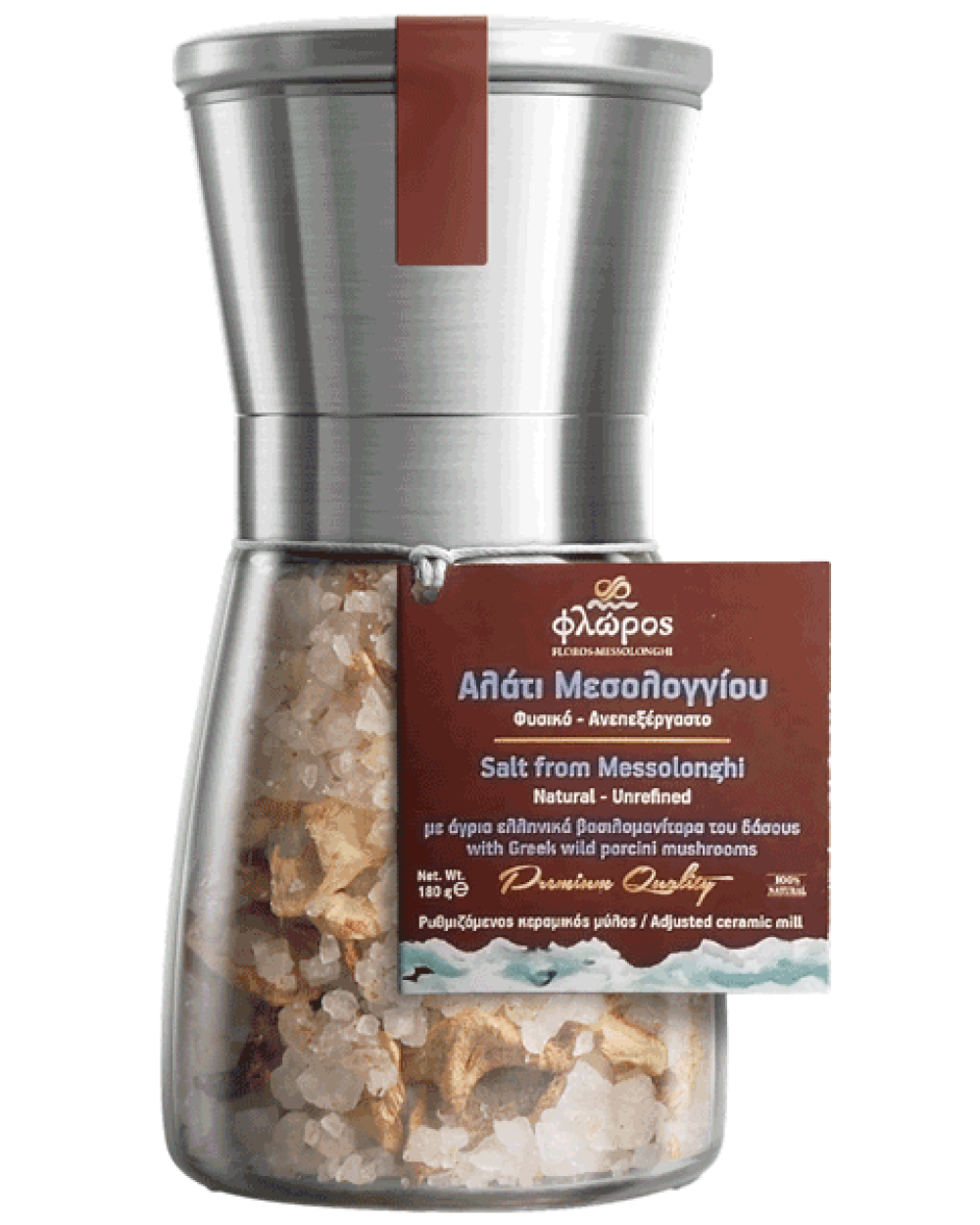 Floros Messolonghi Sea Salt with Greek wild Porcini Mushrooms - Mill ...
