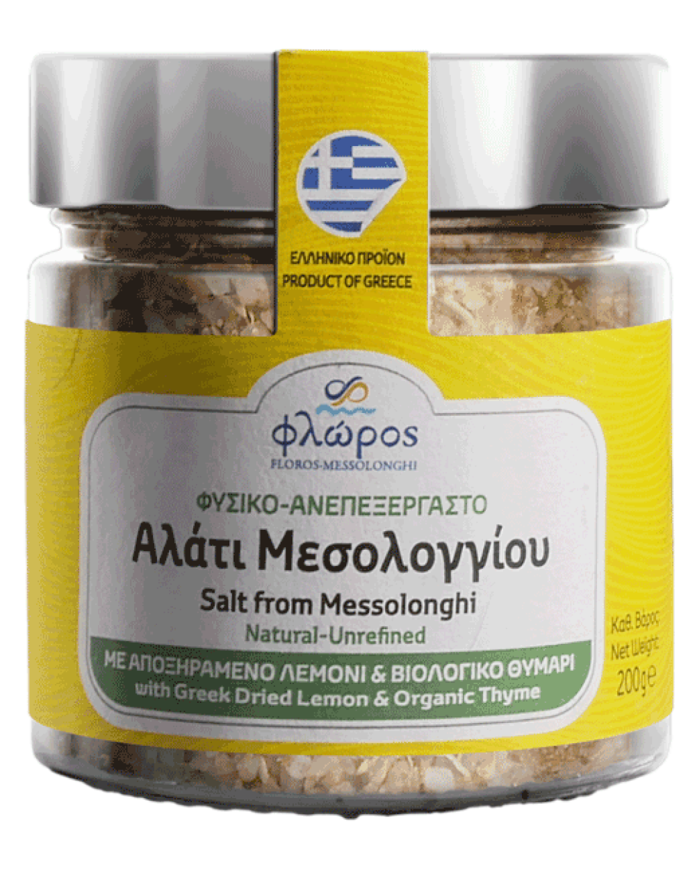 Floros Messolonghi sea salt with dried lemon & organic thyme - Jar ...