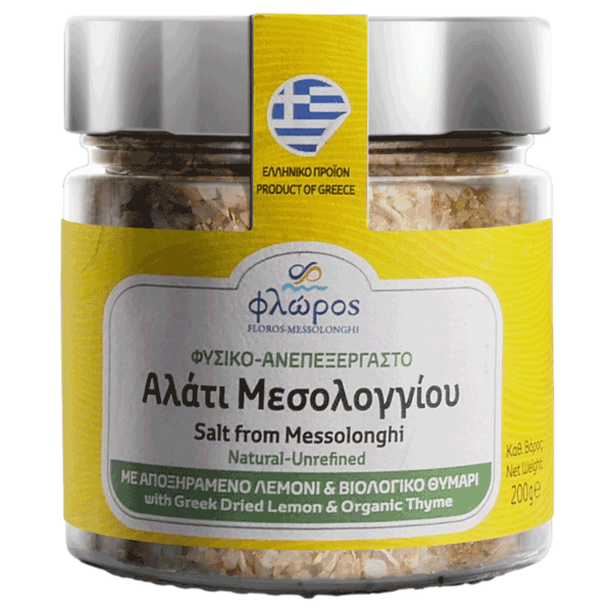 Floros Messolonghi sea salt with dried lemon & organic thyme - Jar ...